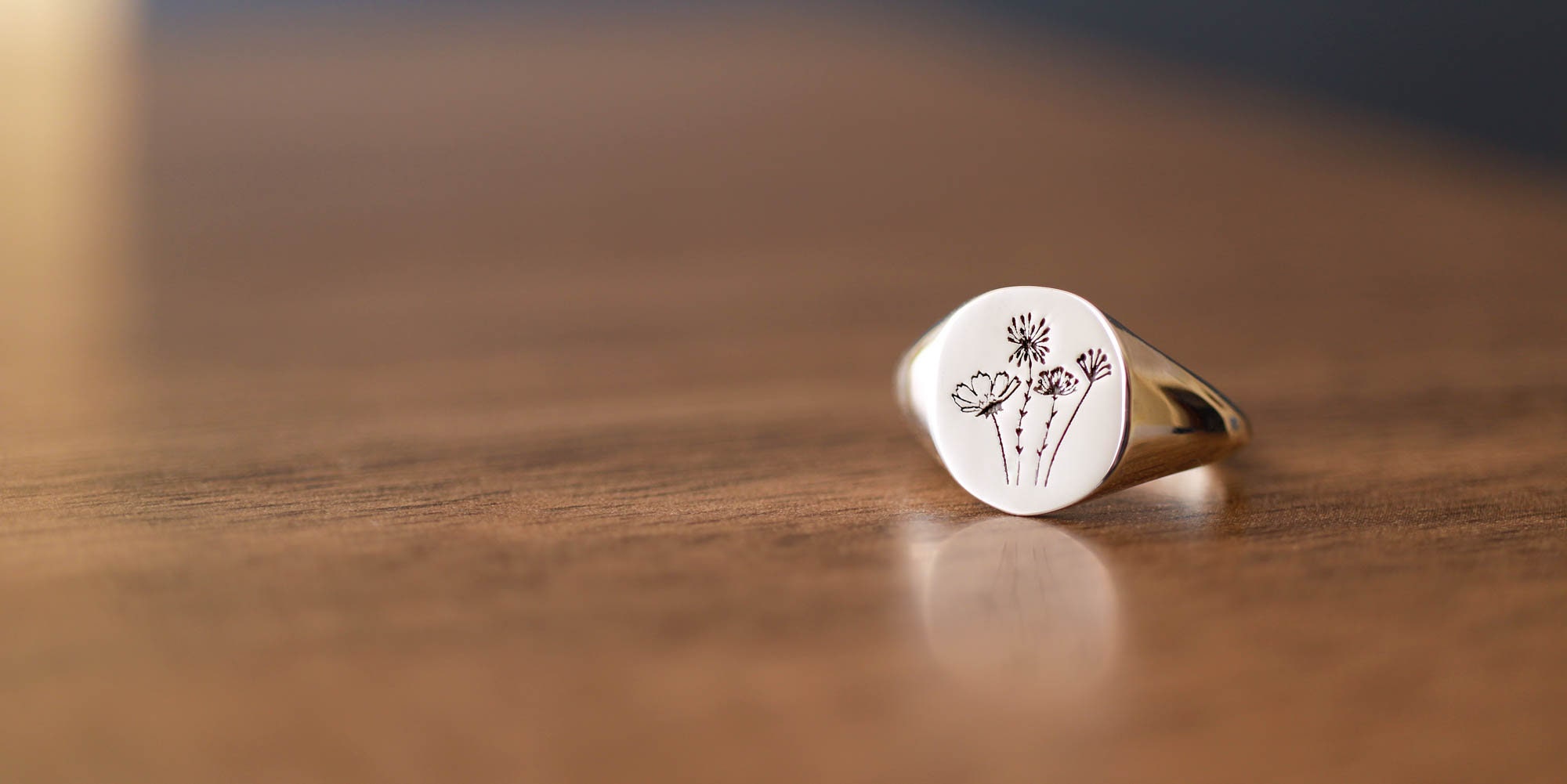 Flower Ring Gold Wildflower Signet Ring Floral Ring | Etsy