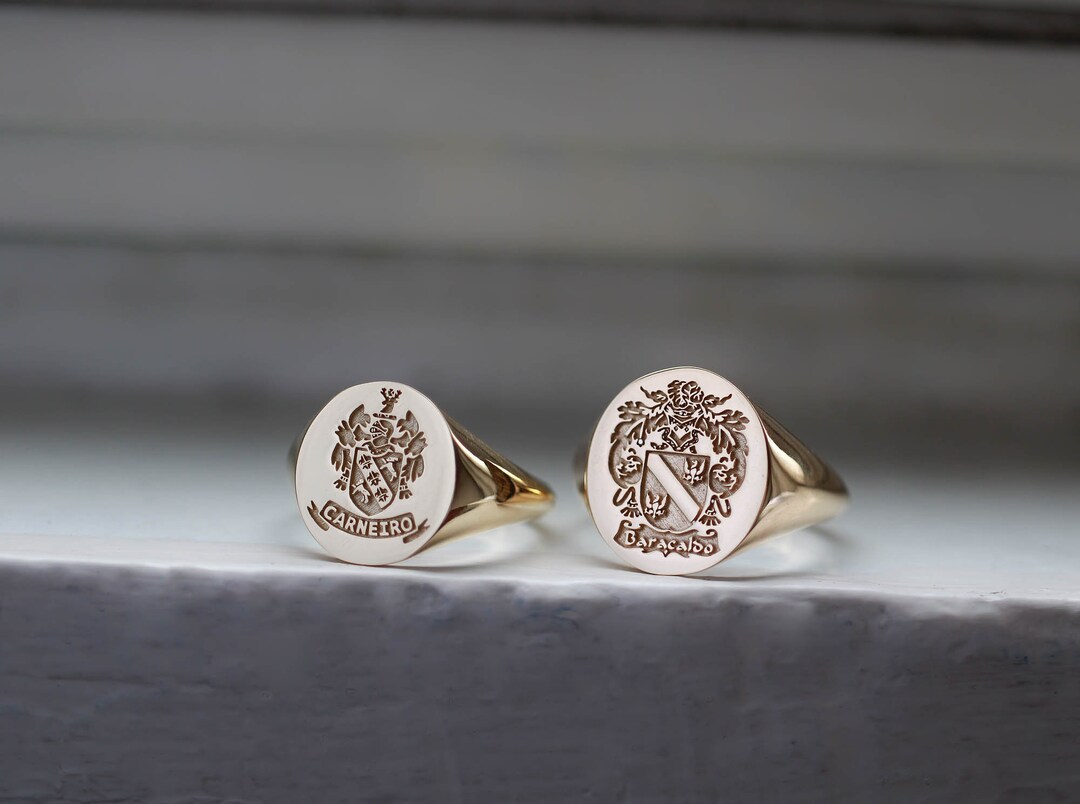 Engraved Gold Signet Ring, Family Rings, Gold Signet Ring, Coat of Arms ...