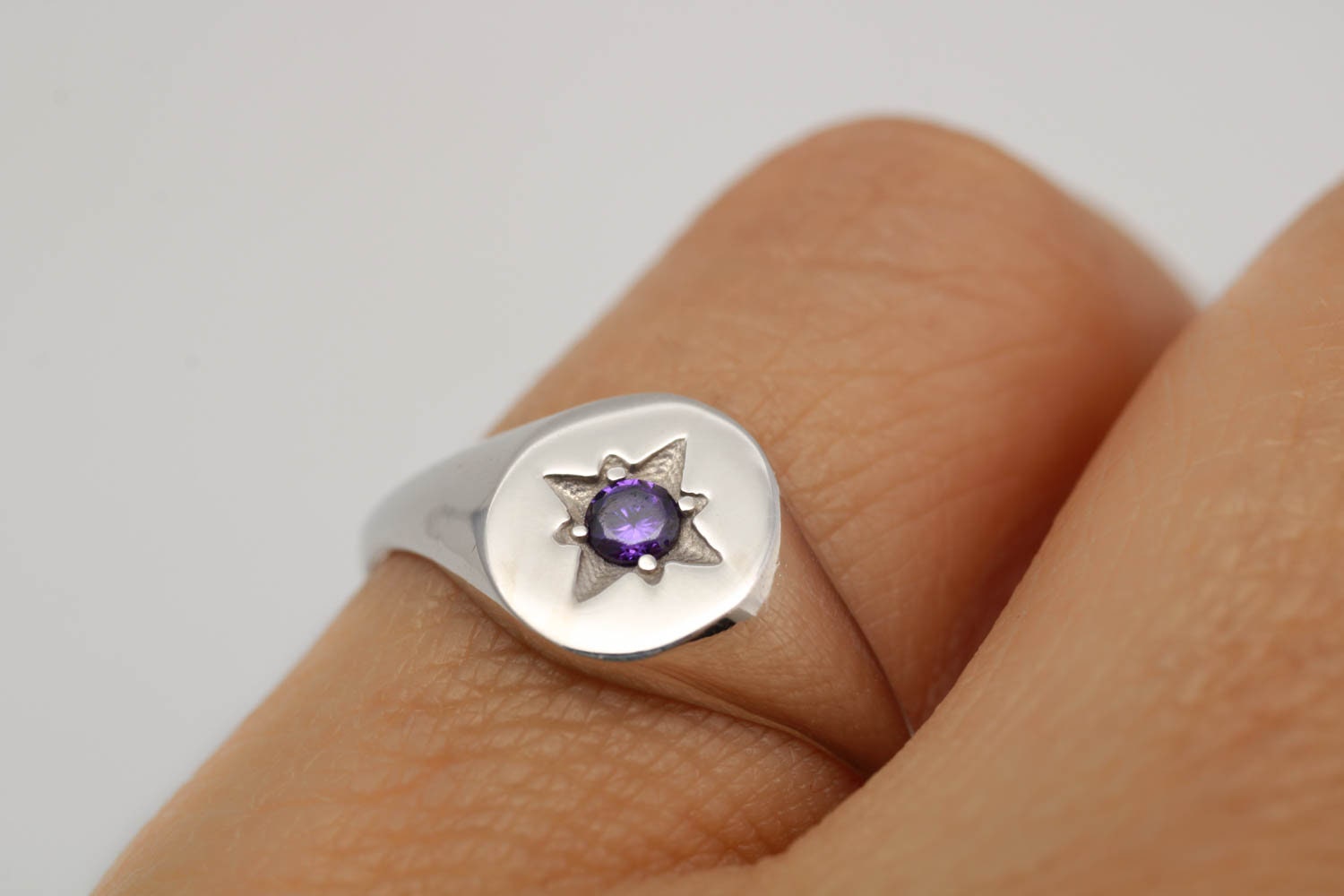 White Gold North Star Signet Ring Signet Ring With Stone | Etsy