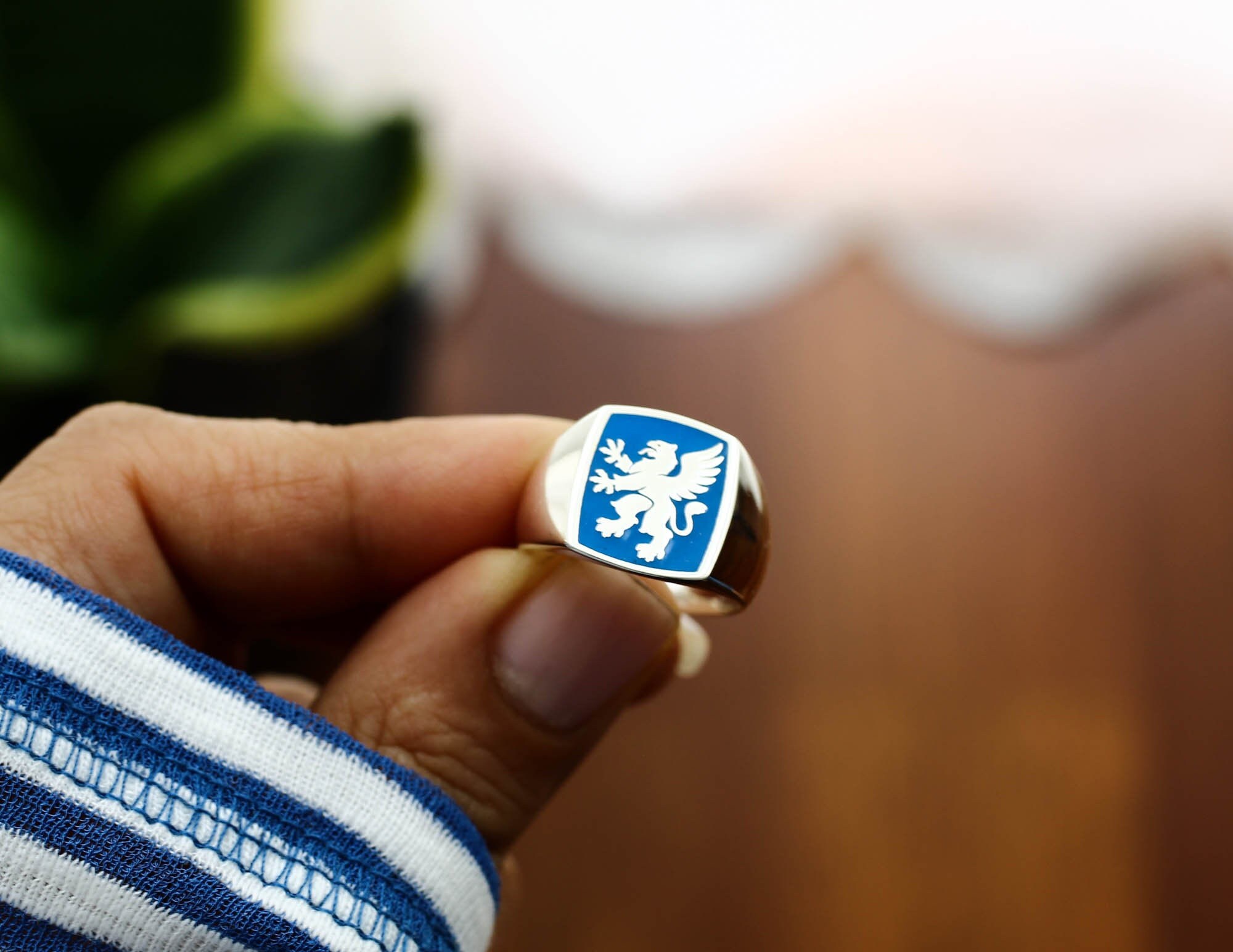 Blue Enamel Griffin Signet Ring Cushion Signet Ring Silver | Etsy