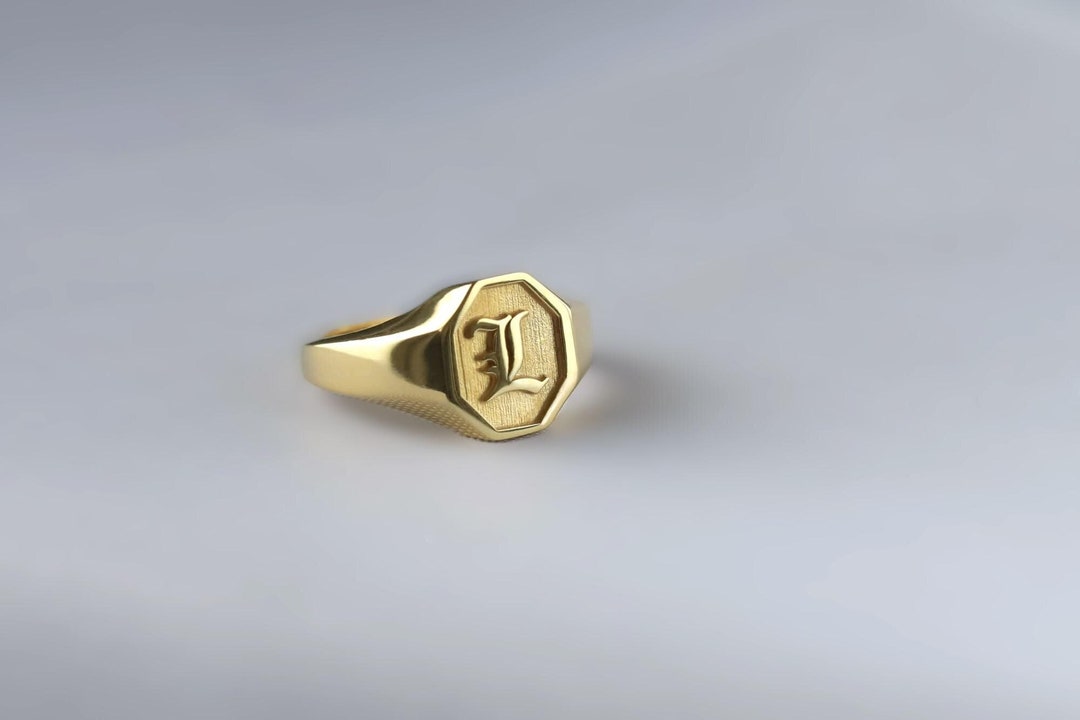 Gold Signet Ring With Initial, 14k Gold Initial Ring, Initial Pinky ...