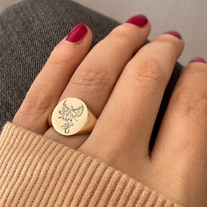 Phoenix Ring, Gold Phoenix Ring, Phoenix Signet Ring, 14k Gold Phoenix ...