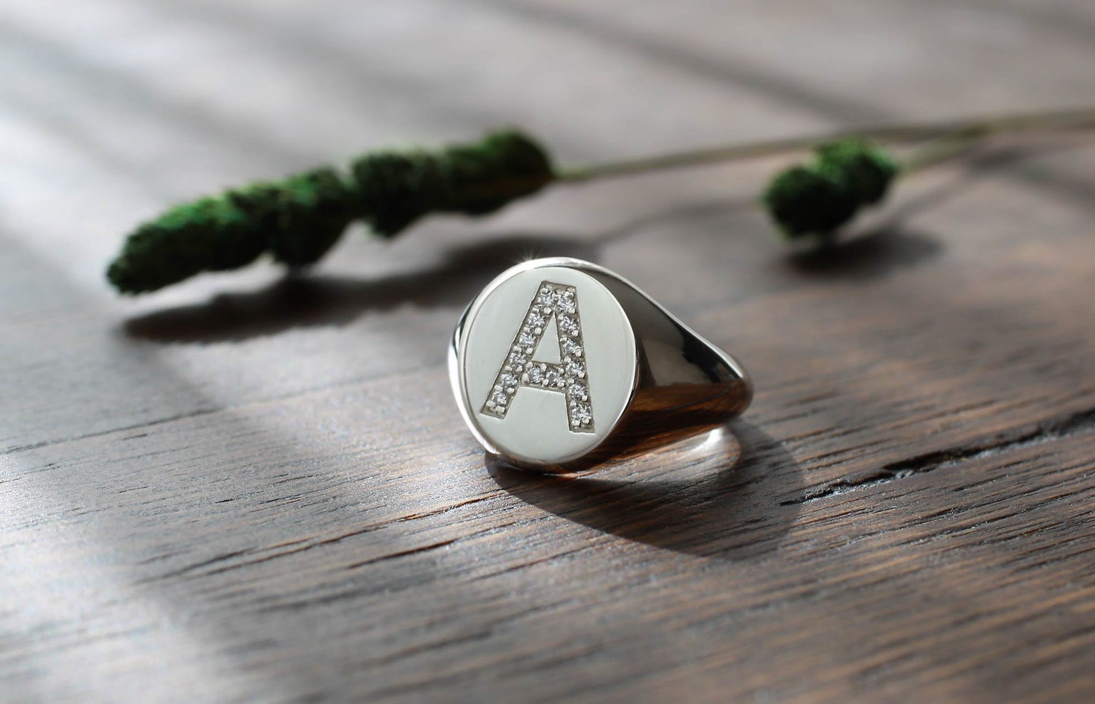 Diamond Initial Engraved Signet Ring Silver Signet Ring - Etsy