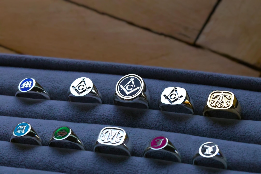 Custom Masonic Swivel Signet Ring With Black Enamel and Engravable ...