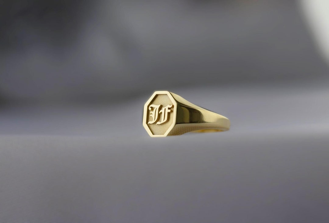 Gold Double Initial Signet Ring, Ring With Initials Gold, 2 Letter ...