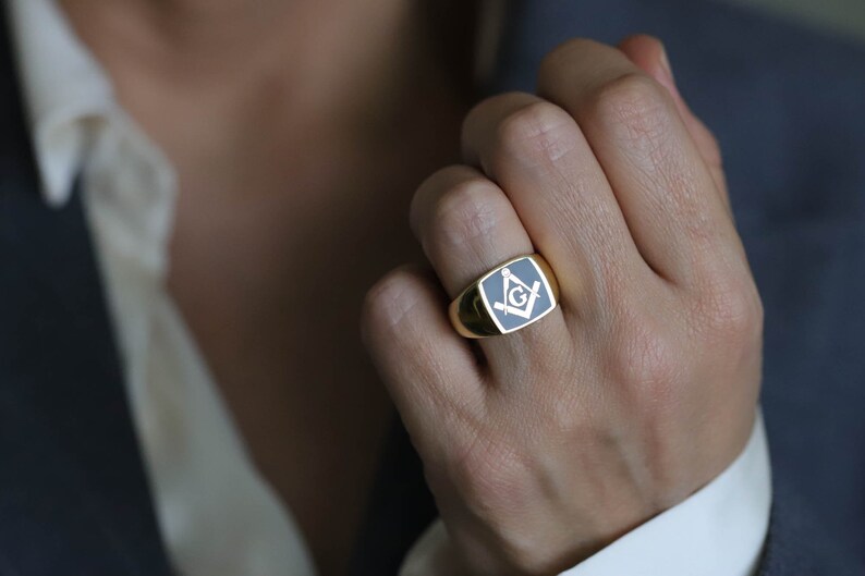 Gold Black Enamel Masonic Ring, Masonic Ring, Freemason Ring, Masonic ...