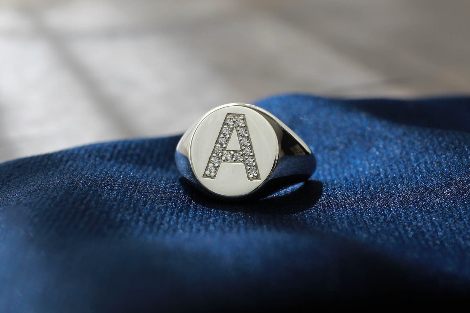 Diamond Initial Engraved Signet Ring Silver Signet Ring - Etsy