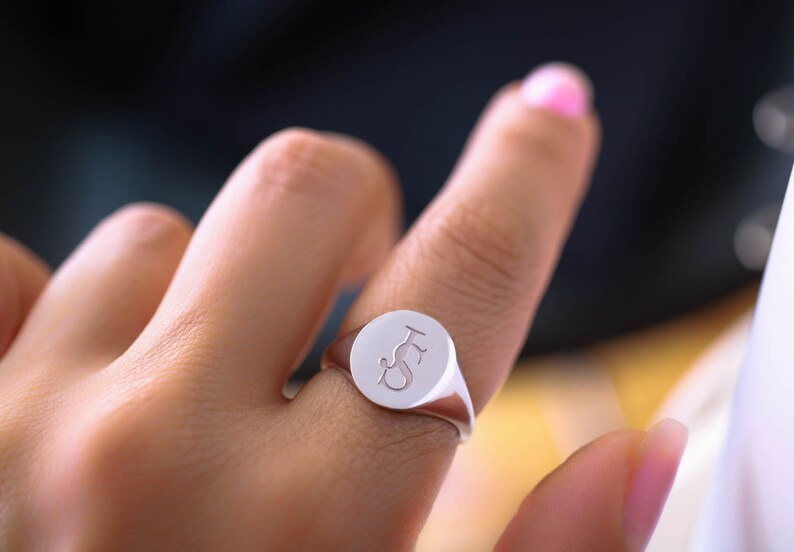 Silver Initial Signet Ring Monogram Rings Monogram Ring - Etsy