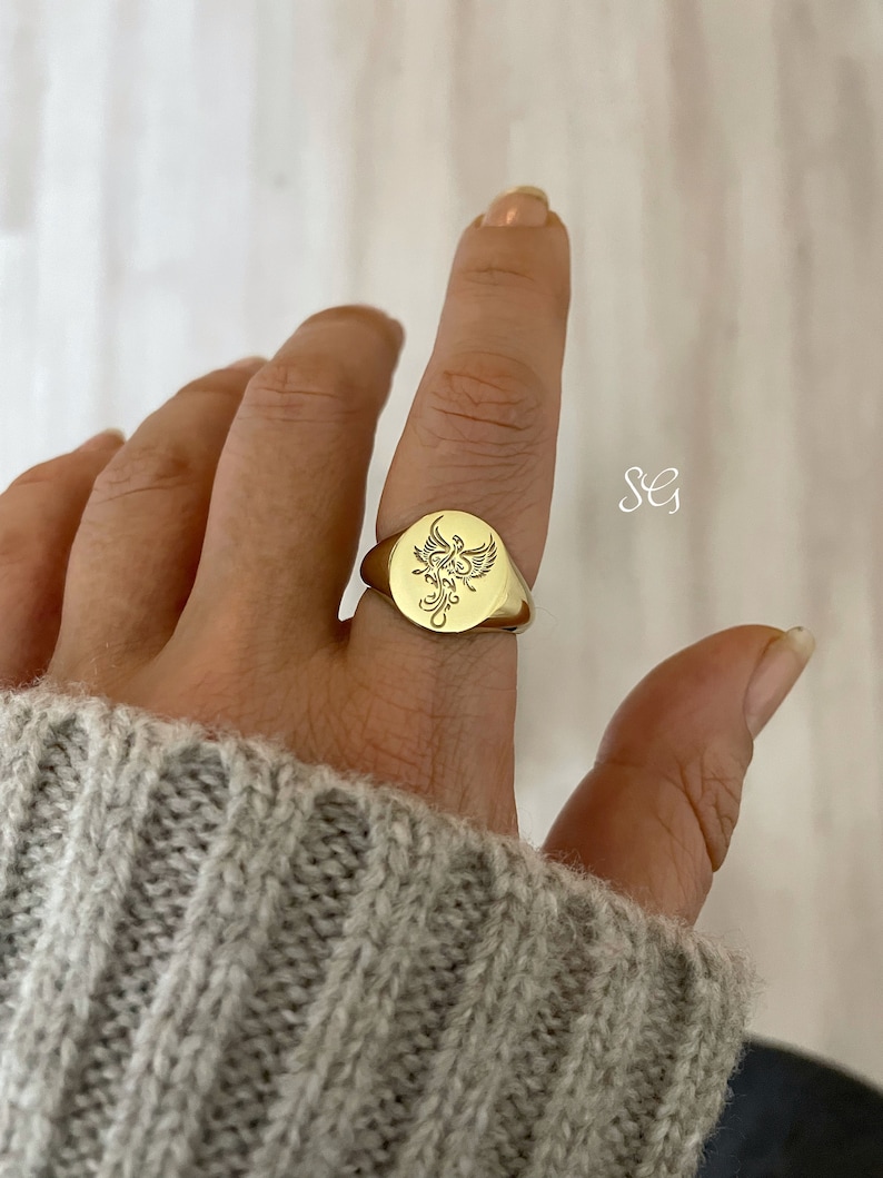 Phoenix Ring, Gold Phoenix Ring, Phoenix Signet Ring, 14k Gold Phoenix ...