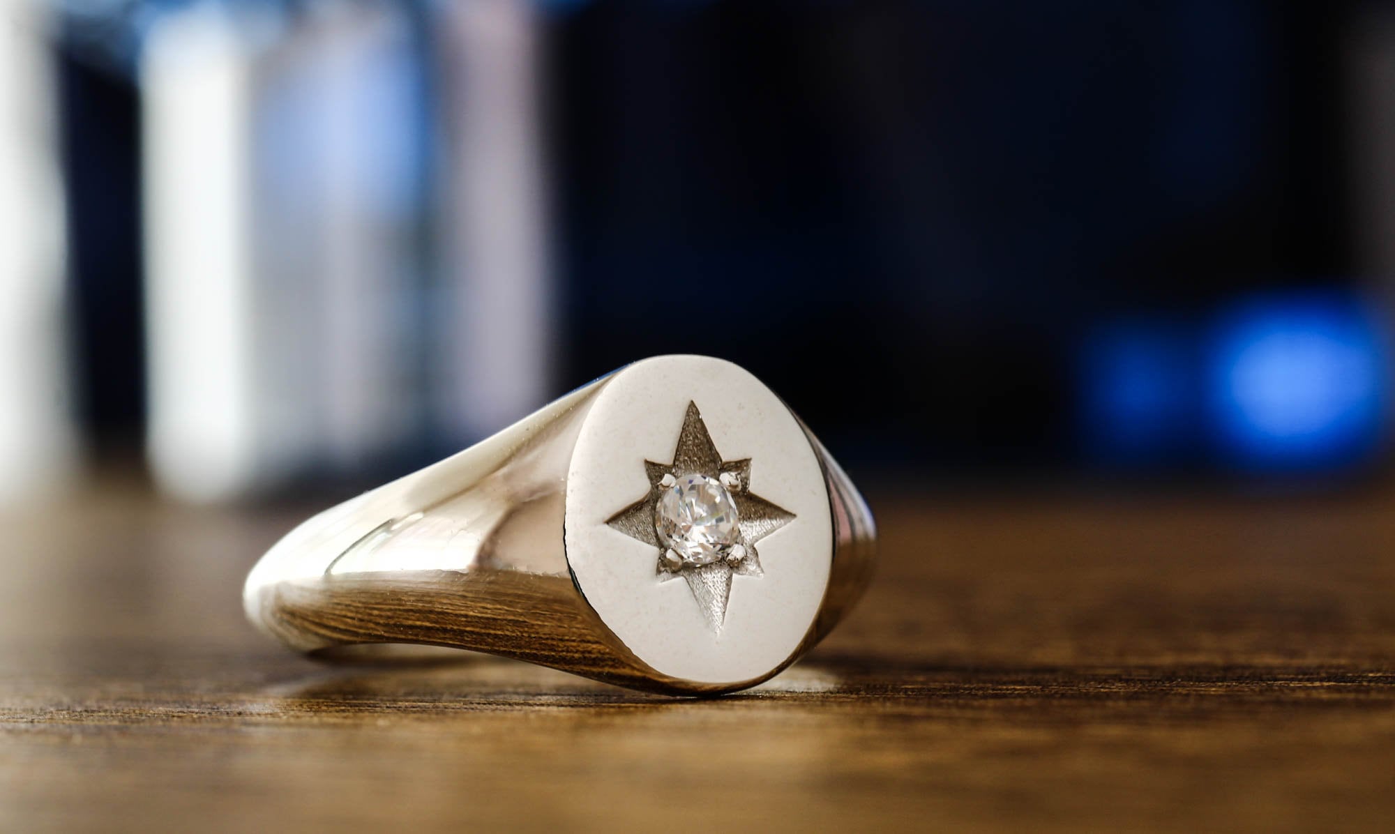 White Gold North Star Signet Ring Signet Ring With Stone | Etsy