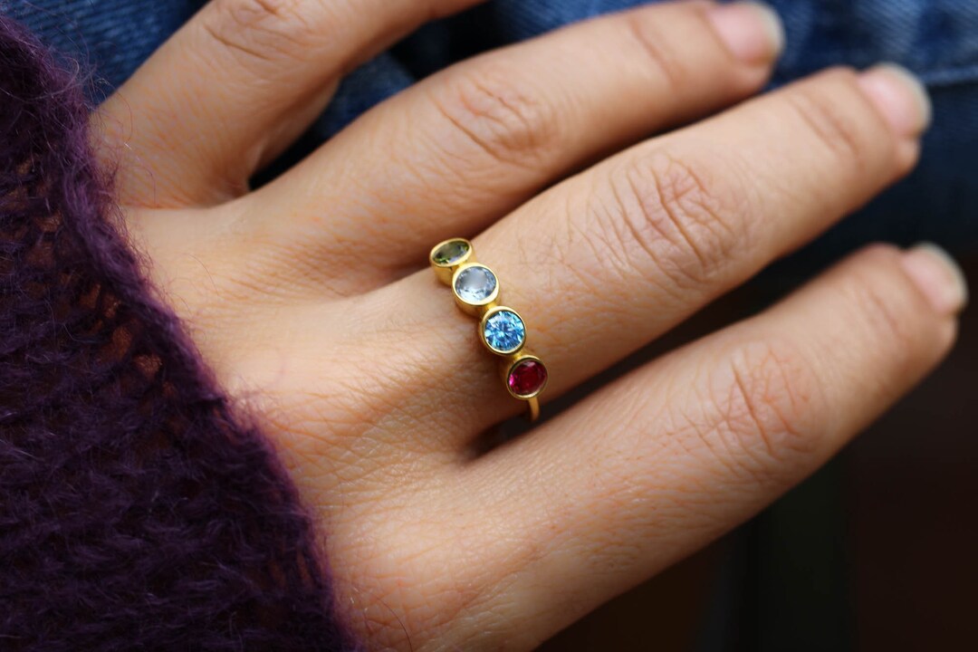 Mothers Ring 4 Stones, Gold 4 Birthstone Mothers Ring, Gold Birthstone ...