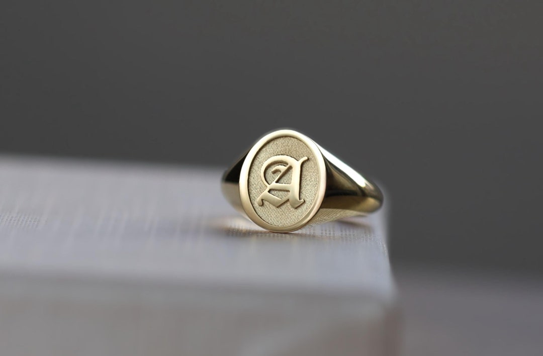 Gold Letter A Ring, Initial Ring Gold, Letter Rings, Initial Signet ...