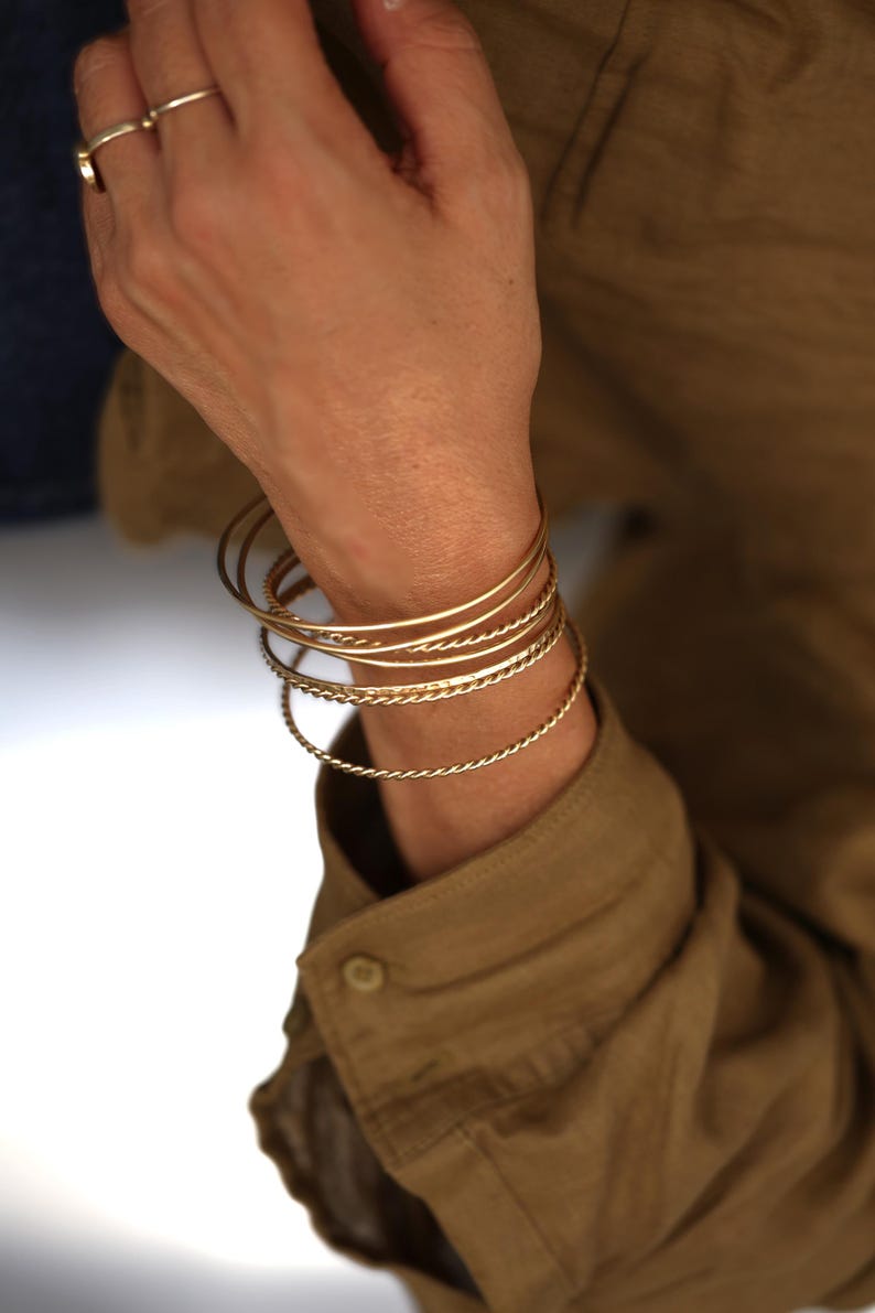 10k & 14k Gold Thin Stackable Bangles, Minimalist 10k 14k Gold ...