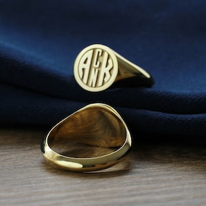 Gold Signet Ring With Initials, Letters Ring, 4 Letter Ring, Custom ...
