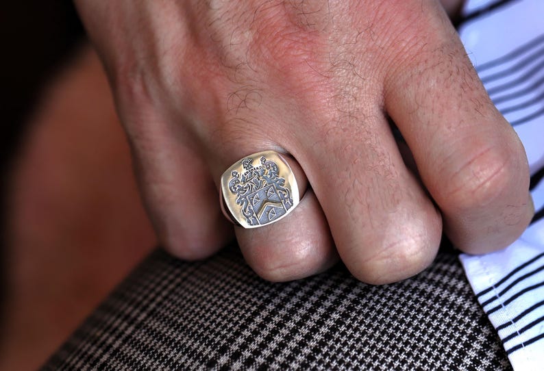 Custom Engraved Mens Family Crest Signet Ring, Engraved Signet Ring ...