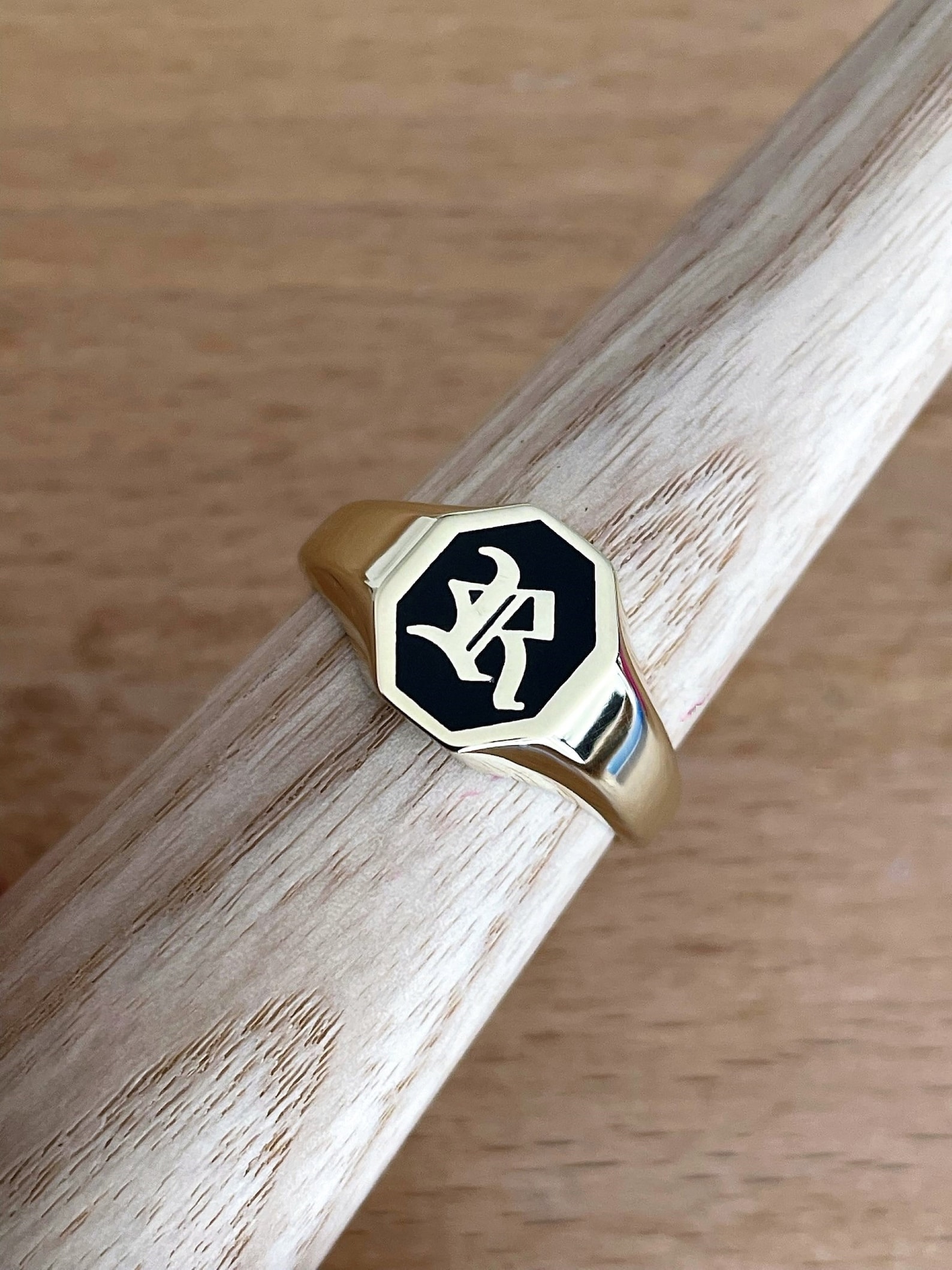Gold Black Enamel Initial Ring, Initial Signet Ring, Initial Ring ...