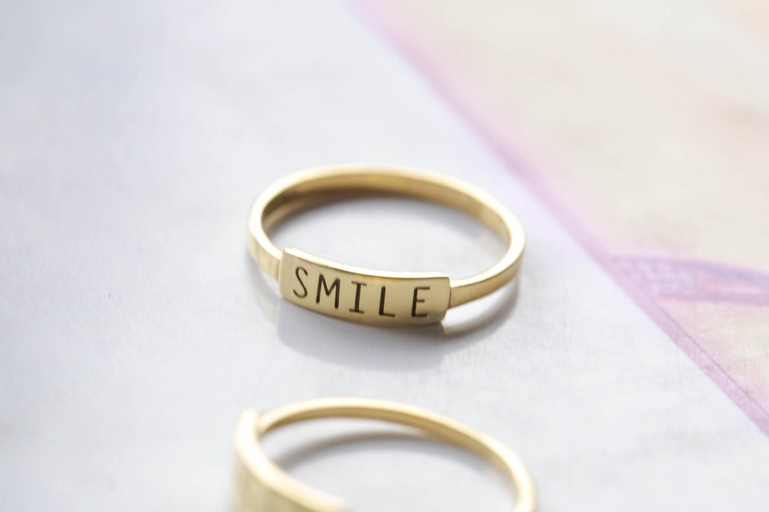 10k and 14k Gold Dainty Stackable Smile Ring, Smile Ring Gold, Gold ...