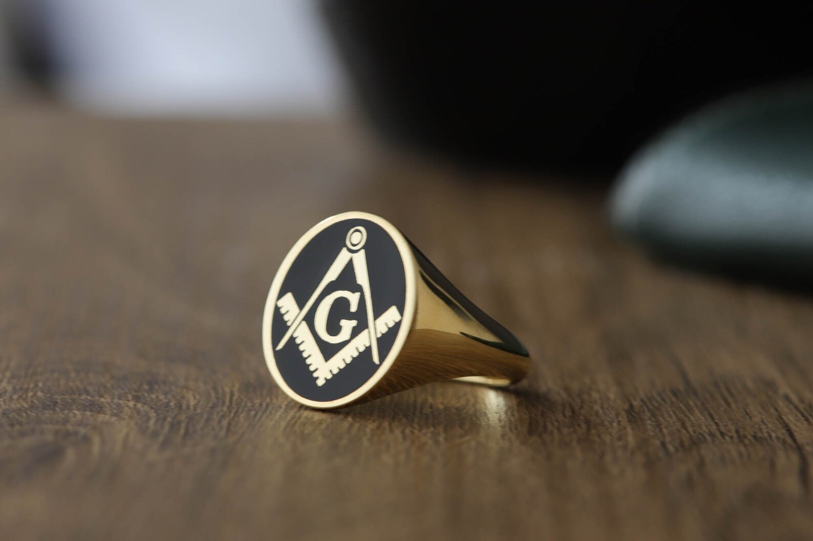 Black Enamel Masonic Ring, Gold Masonic Rings, Freemason Ring, Masonic ...