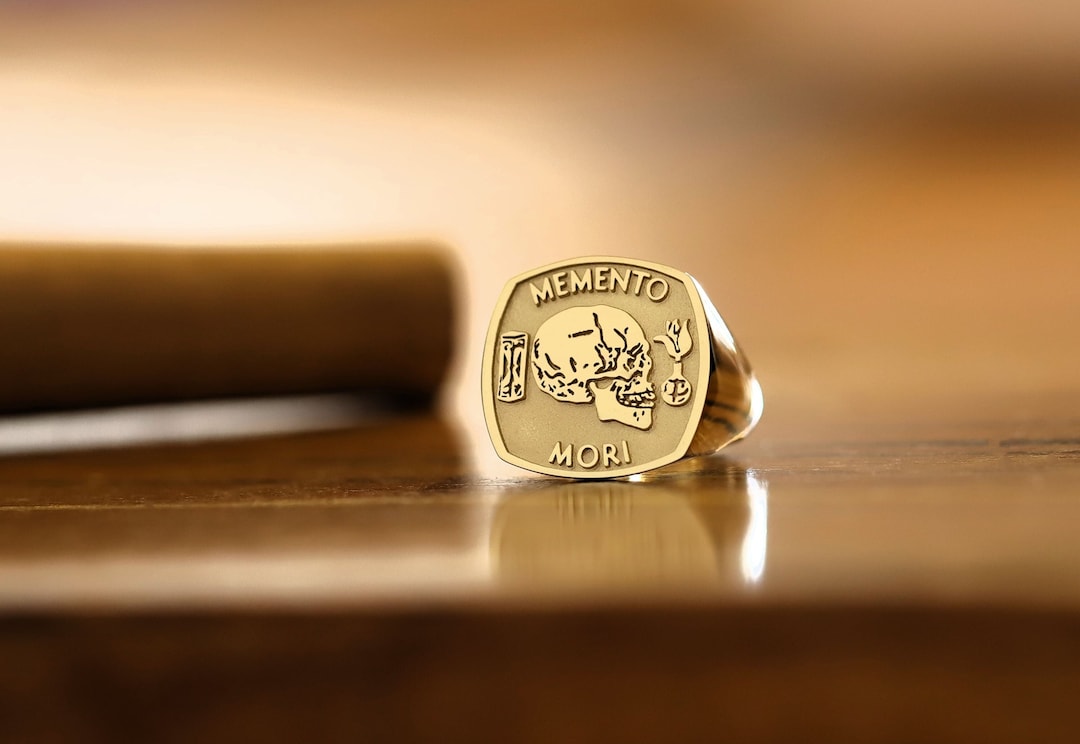 Memento Mori Gold Cushion Ring, Memento Mori Signet Ring, Fate Ring ...