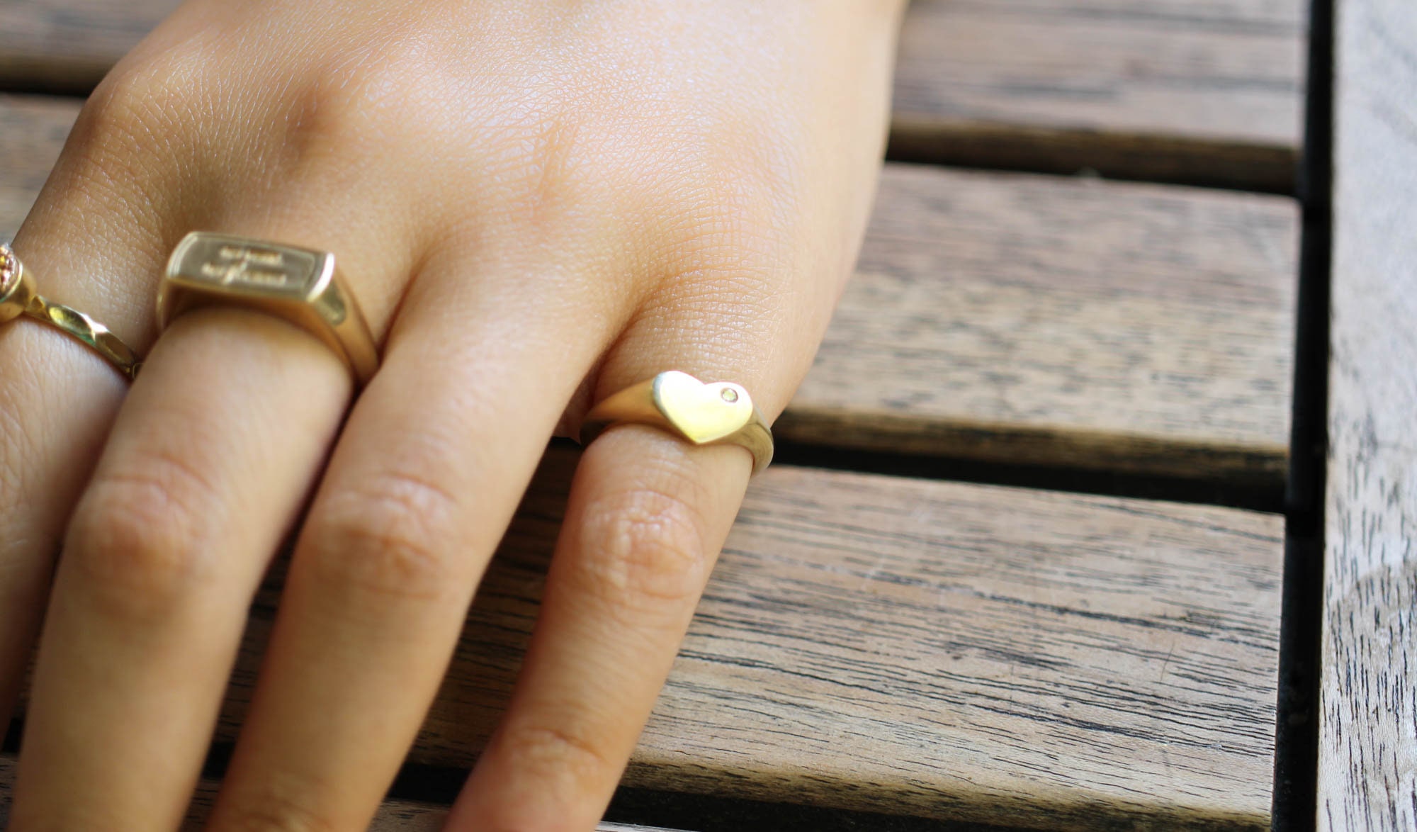 Gold Heart Signet Ring With 1.5 Mm Diamond Gold Pinky Ring | Etsy