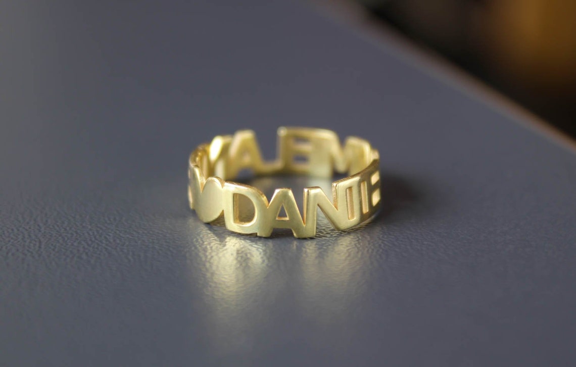 Anillo de nombres personalizados de oro de 14 k anillos de | Etsy
