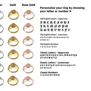 Rose Gold Letter P Initial Signet Ring, 10k 14kt Gold Custom Letter ...