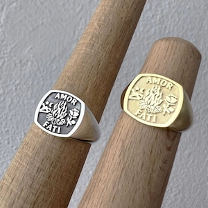 Amor Fati Gold Cushion Ring, Amor Fati Signet Ring, Fate Ring, Love of ...