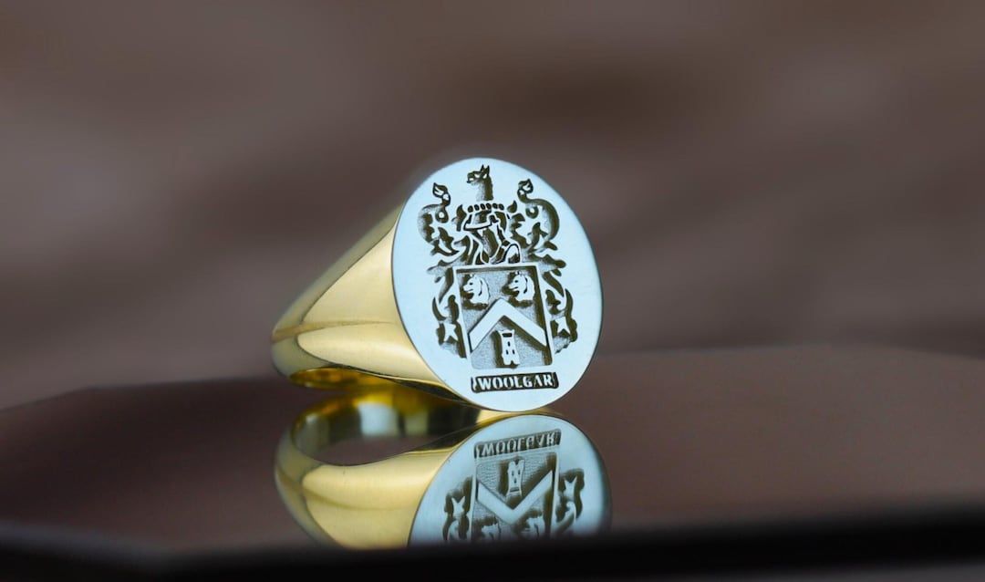 Gold Family Crest Ring, Family Crest Signet Ring, Family Seal Ring ...