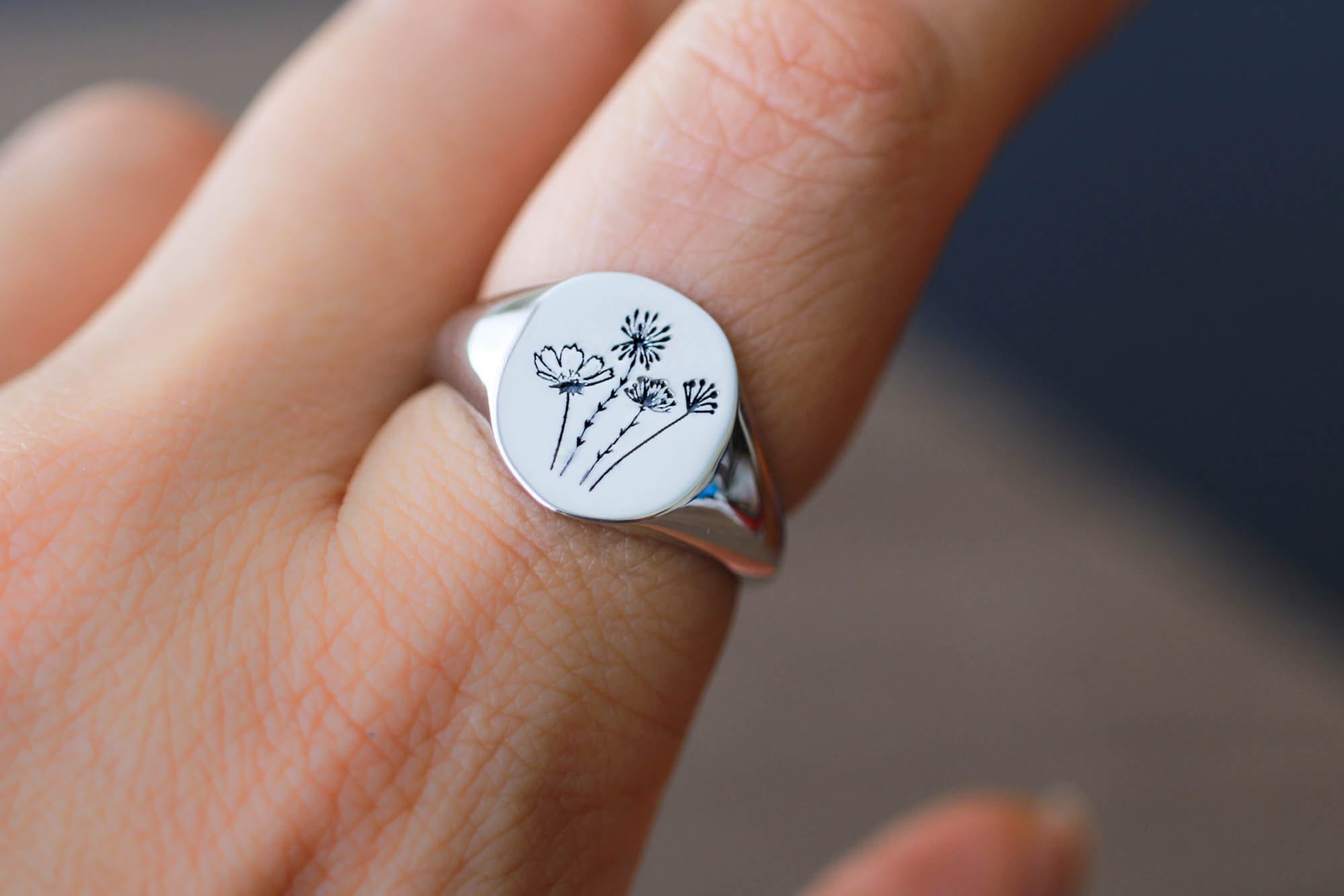 Flower Ring Gold Wildflower Signet Ring Floral Ring | Etsy