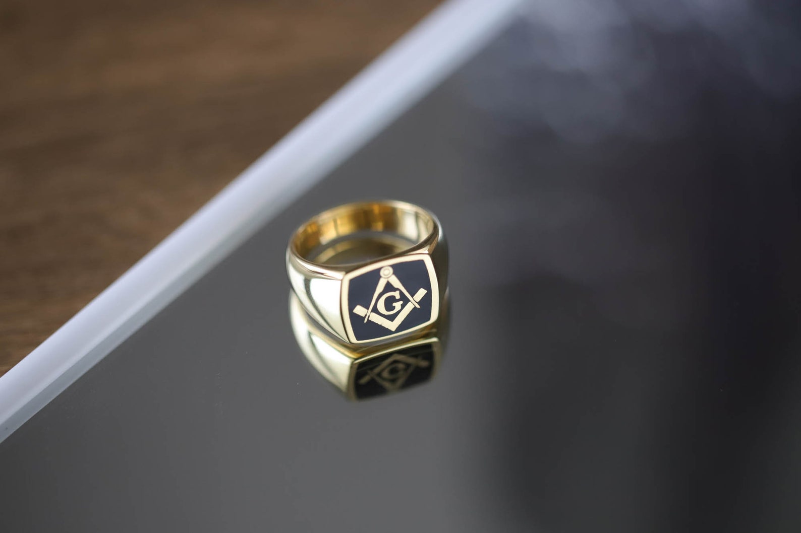 Gold Black Enamel Masonic Ring, Masonic Ring, Freemason Ring, Masonic ...