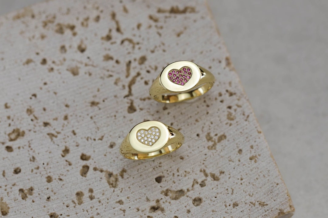 Heart Rings, Gold Heart Ring, Heart Signet Ring, Heart Pinky Ring ...
