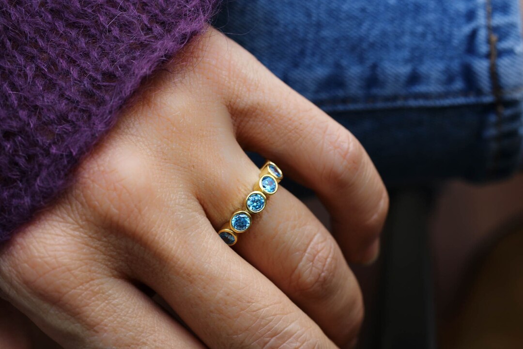 Gold 6 Birthstone Mothers Ring, Gold Birthstone Ring, Gold Mothers Ring ...