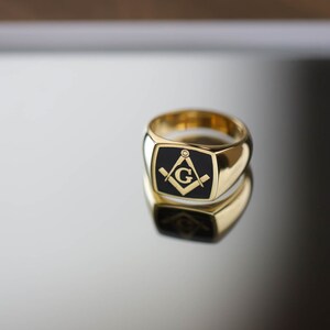 Gold Black Enamel Masonic Ring, Masonic Ring, Freemason Ring, Masonic ...