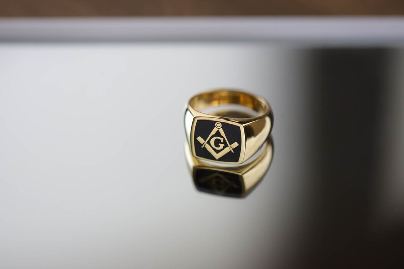 Gold Black Enamel Masonic Ring, Masonic Ring, Freemason Ring, Masonic ...