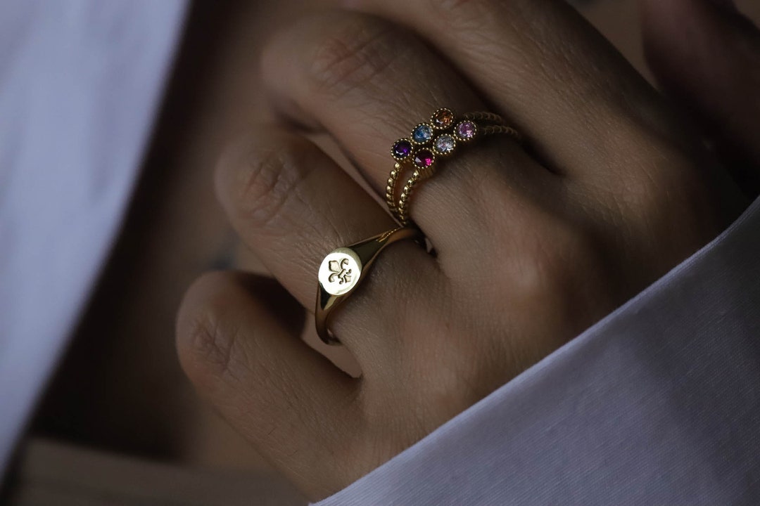Gold Stackable Dainty Fleur De Lis Signet Ring, Gold Minimalist Fleur ...