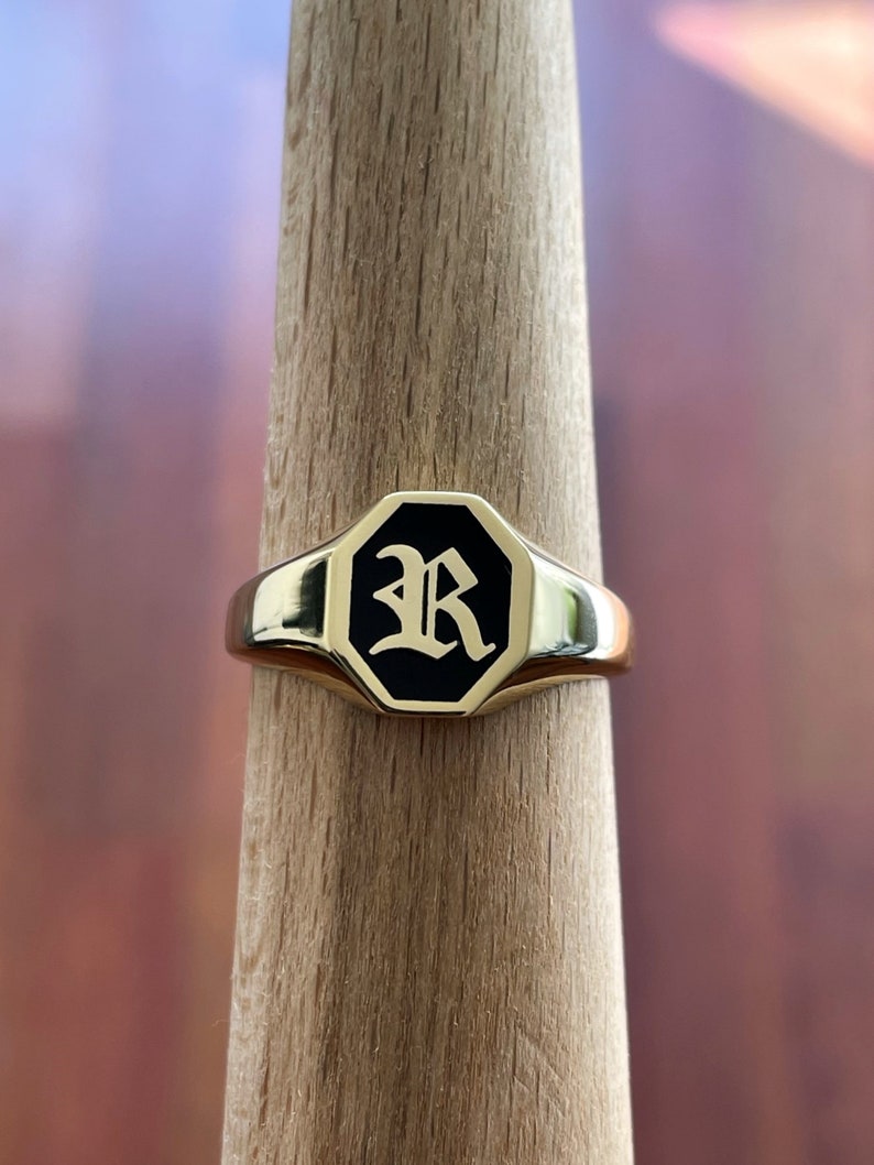 Gold Black Enamel Initial Ring Initial Signet Ring Initial - Etsy