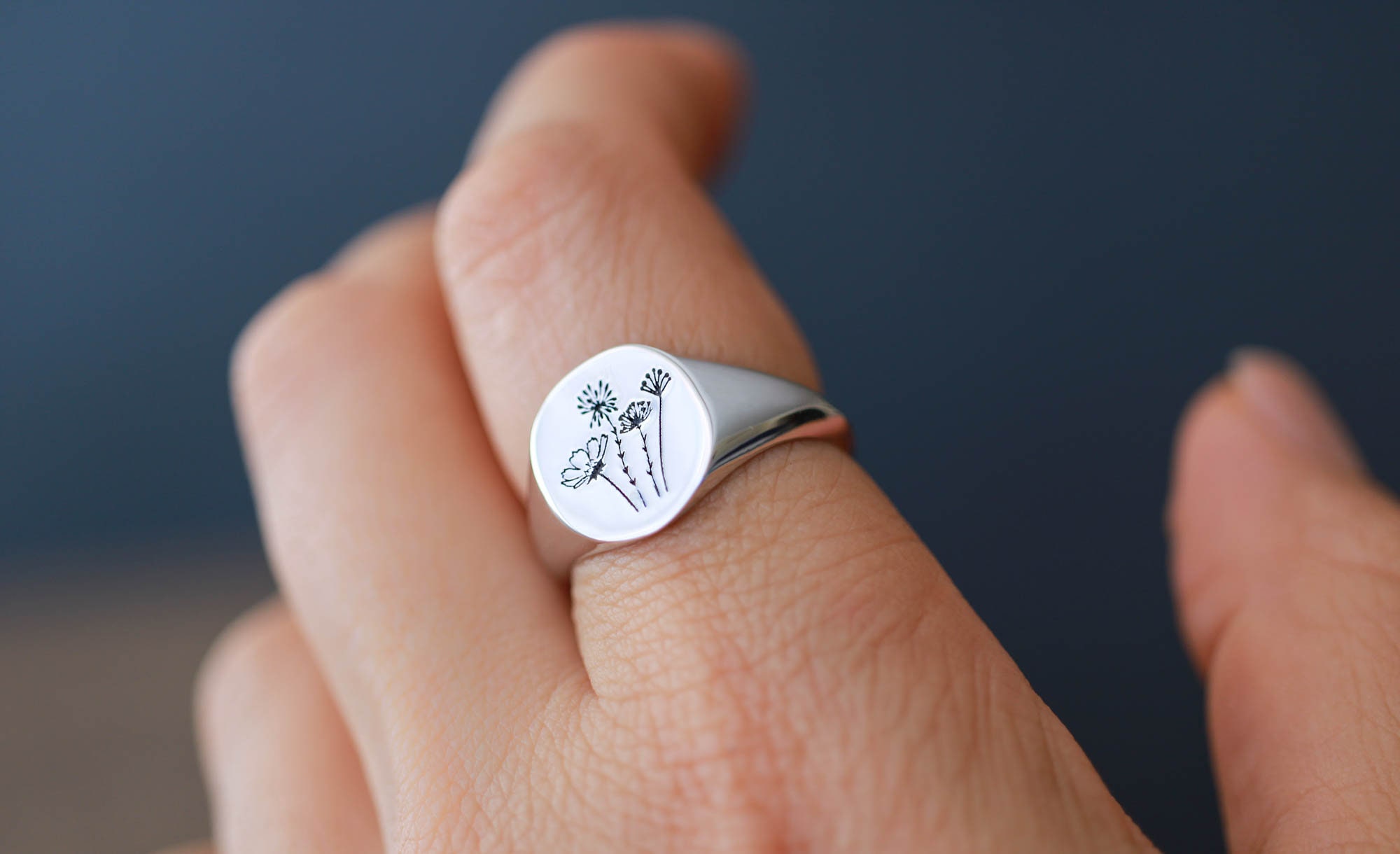 Flower Ring Gold Wildflower Signet Ring Floral Ring | Etsy