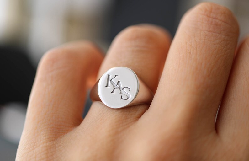 Silver Initial Signet Ring Monogram Rings Monogram Ring - Etsy