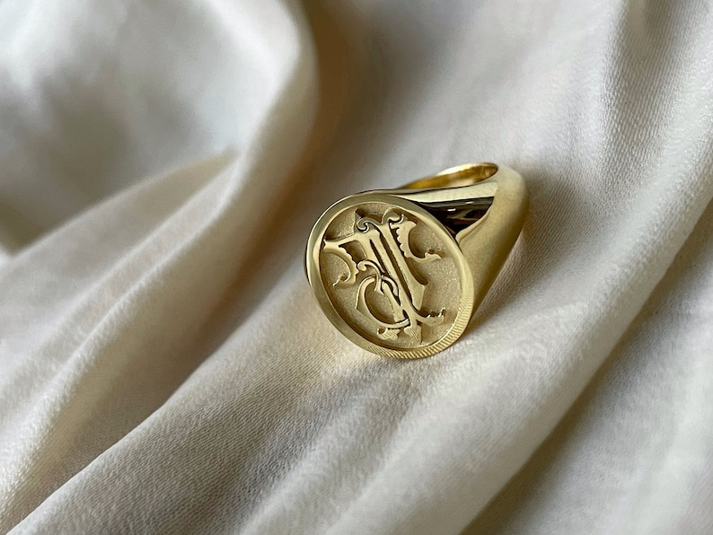 Custom Gold Monogram Engraved Signet Ring Gold Initial - Etsy