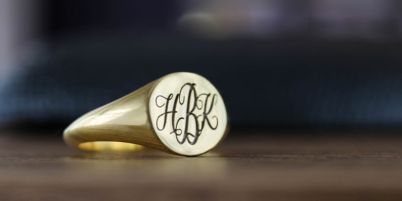 Initials Ring Gold Engraved Signet Ring Engraved Gold Ring - Etsy