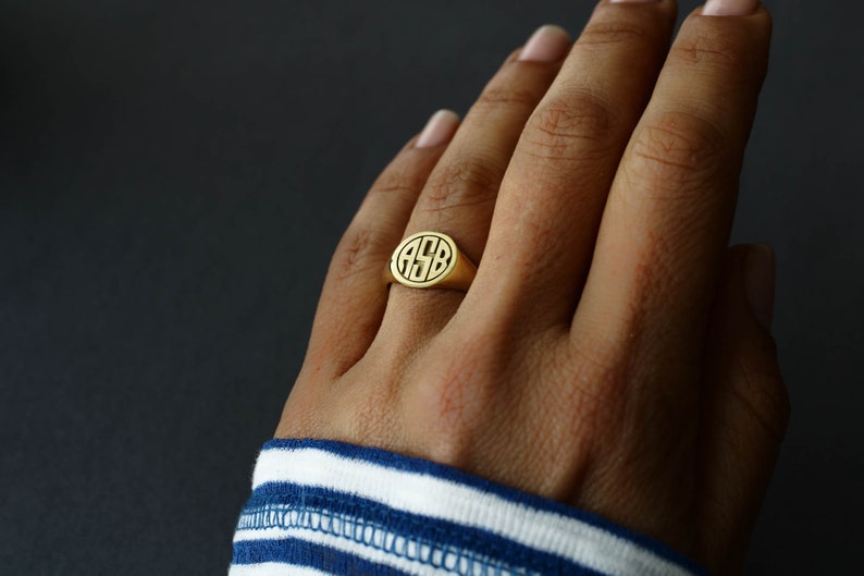 Gold Signet Ring With Initials, Letters Ring, 4 Letter Ring, Custom ...
