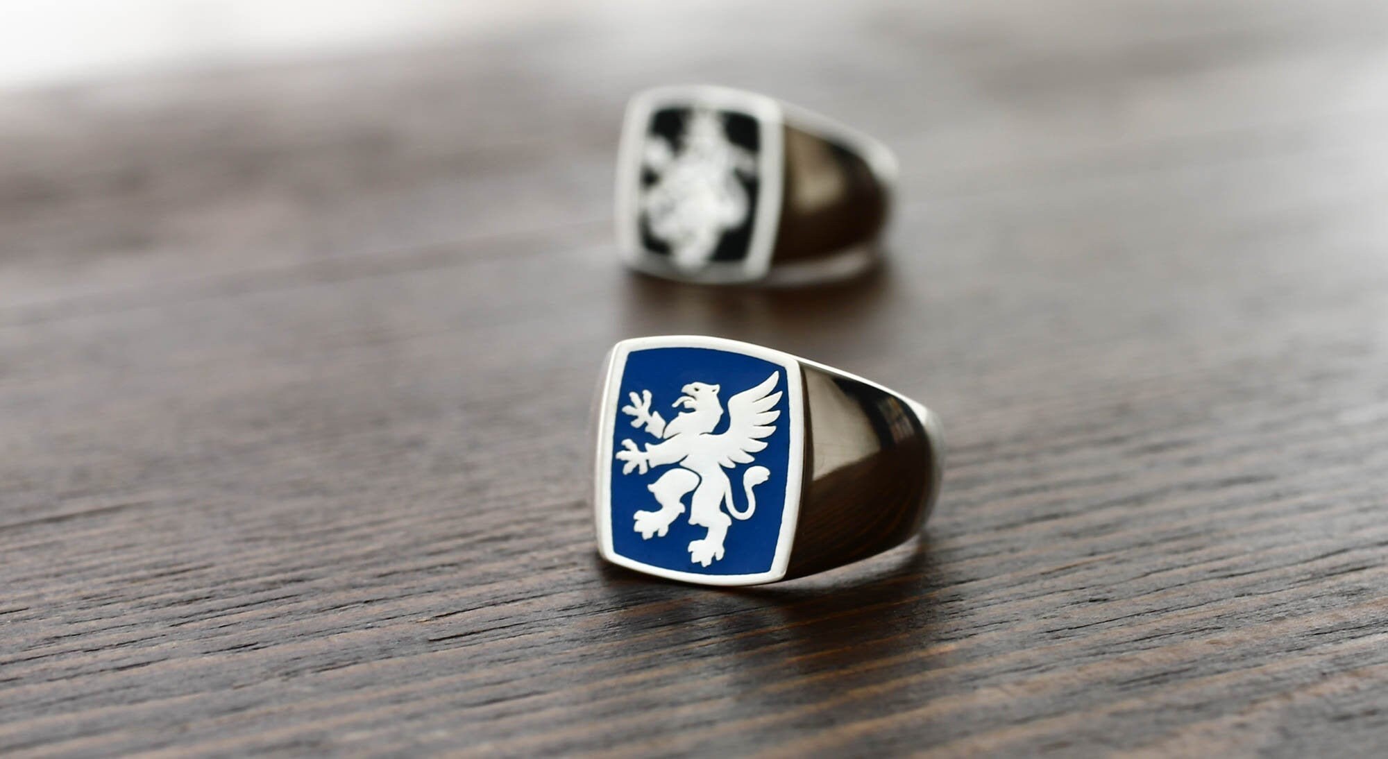 Blue Enamel Griffin Signet Ring Cushion Signet Ring Silver | Etsy