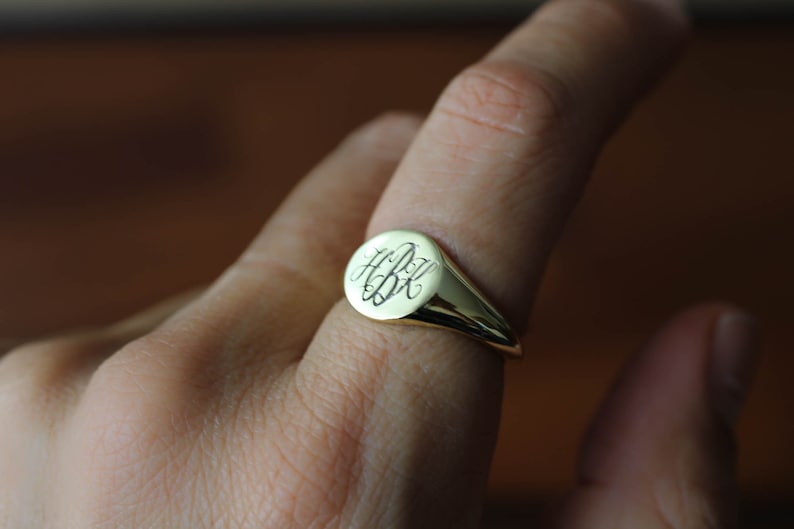 Initials Ring Gold Engraved Signet Ring Engraved Gold Ring - Etsy