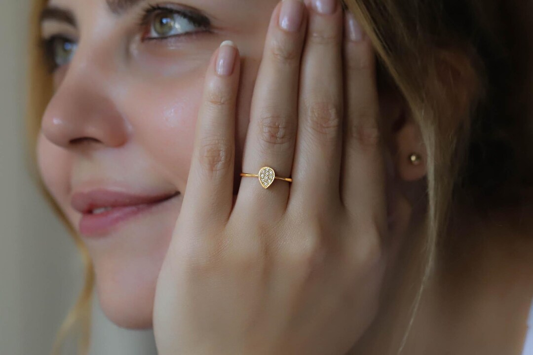 Gold Teardrop Ring, 10k 14k Gold Elegant Teardrop Ring, Gold Drop Ring ...