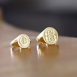 Personalized Gold Monogram Pinky Signet Ring, Custom Gold Signet Ring ...