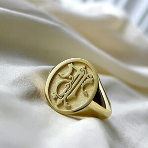 10ct Gold Custom Monogram Engraved Signet Ring, Gold Initial Engaved ...