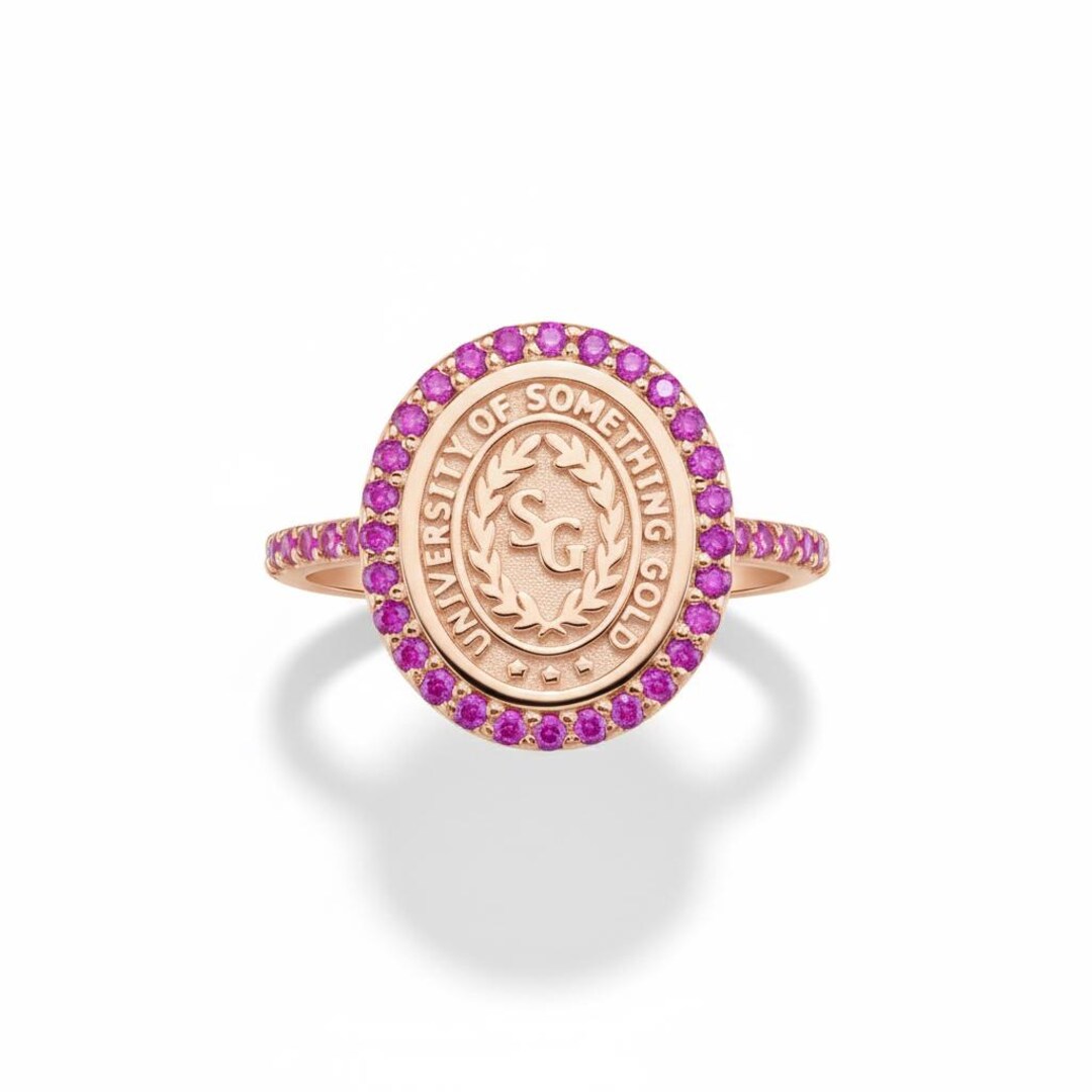 Rose Gold Custom Class Ring, Paved School Ring, Graduation Gift for ...