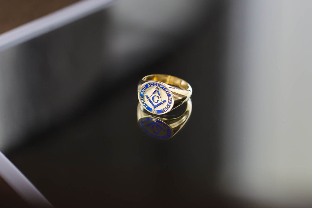 Gold Masonic Ring With Diamond, Masonic Ring, Freemason Ring, Masonic ...