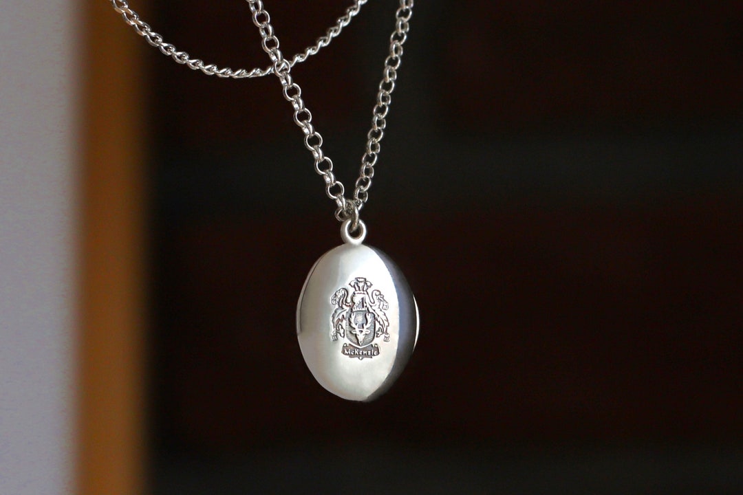 Custom Family Crest Engraved Silver Locket Necklace, Family Crest ...