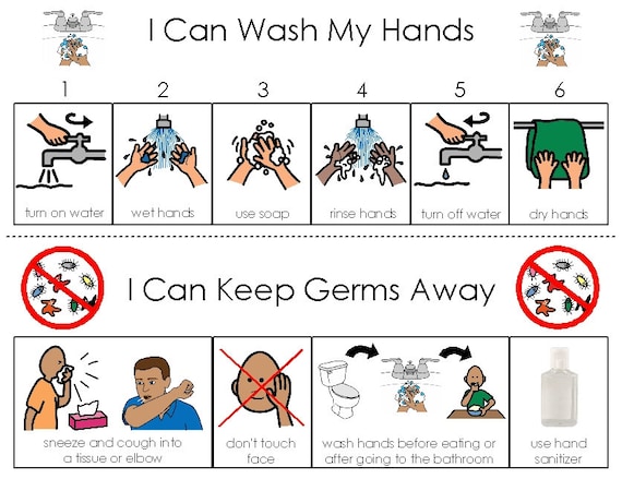 Autism visual aid picture sequence steps for washing hands | Etsy